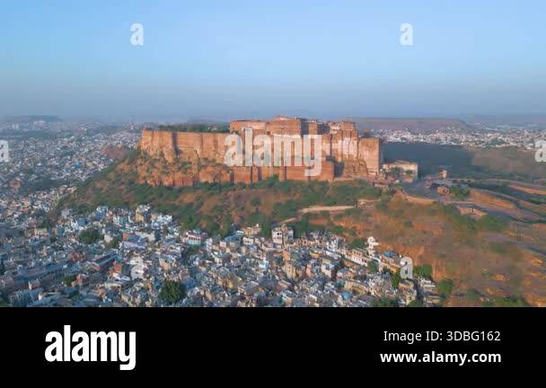Aerial view of Mehrangarh Fort, This is a large, historic hilltop fort ...