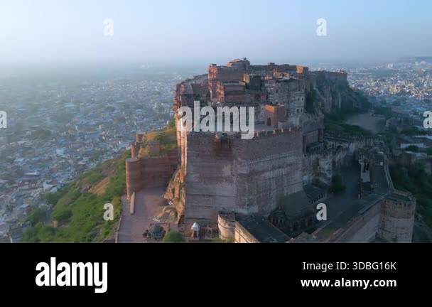 Aerial view of Mehrangarh Fort, This is a large, historic hilltop fort ...