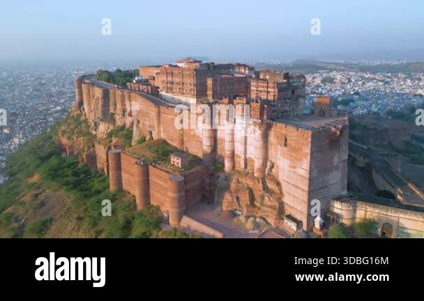 Aerial view of Mehrangarh Fort, This is a large, historic hilltop fort ...