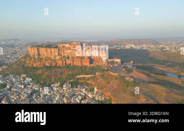 Aerial view of Mehrangarh Fort, This is a large, historic hilltop fort ...