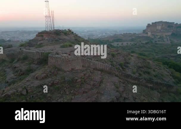 Aerial view of Mehrangarh Fort, This is a large, historic hilltop fort ...