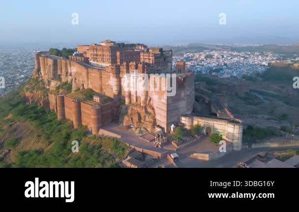 Aerial view of Mehrangarh Fort, This is a large, historic hilltop fort ...