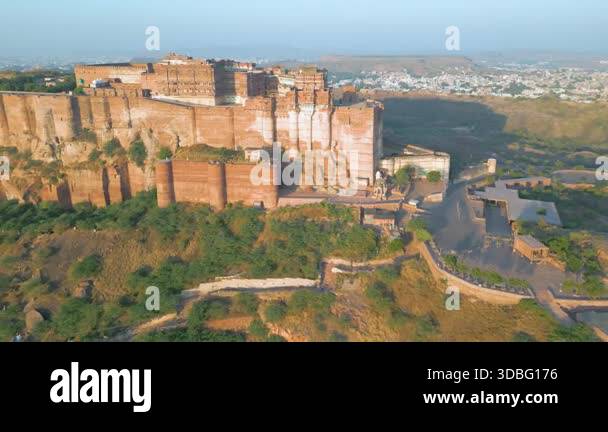 Aerial view of Mehrangarh Fort, This is a large, historic hilltop fort ...