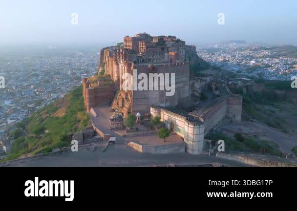 Aerial view of Mehrangarh Fort, This is a large, historic hilltop fort ...