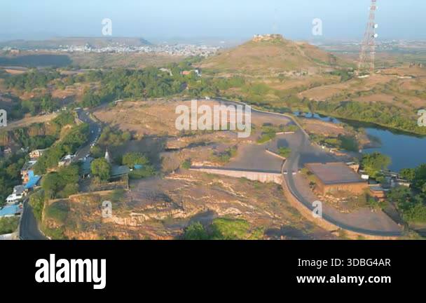 Aerial view of Mehrangarh Fort, This is a large, historic hilltop fort ...