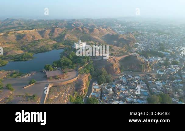 Aerial view of Mehrangarh Fort, This is a large, historic hilltop fort ...