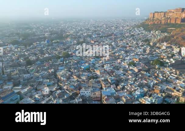 Aerial view of Mehrangarh Fort, This is a large, historic hilltop fort ...