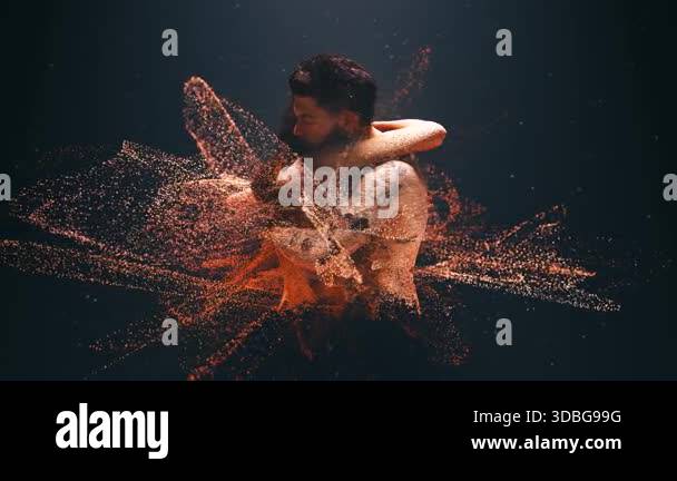 Passionate man and woman hugging tightly while their bodies dissolve ...
