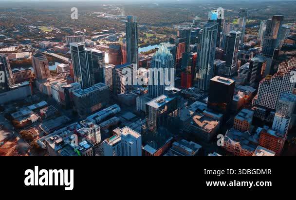 Austin, USA, 21 November 2025: Descending over the modern midtown of ...