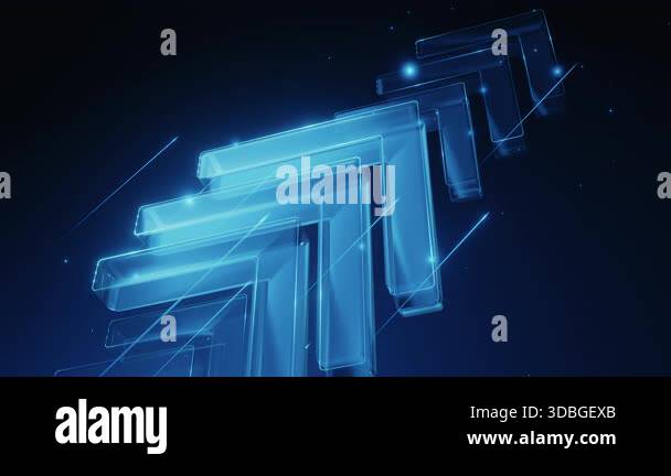 3D render: Blue glowing translucent arrows moving upward, dark abstract ...