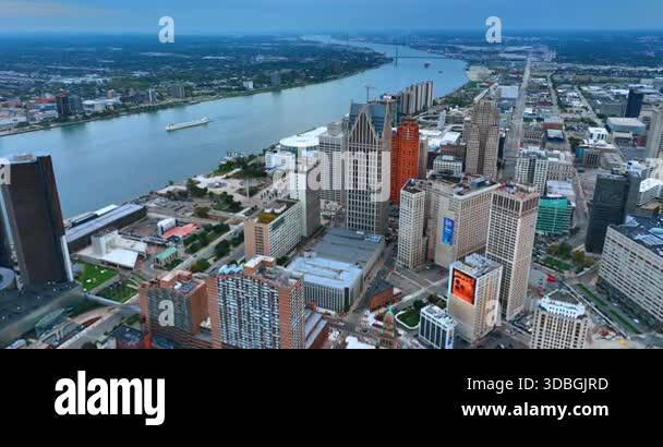 Detroit, USA, 28 July 2025: Detroit Riverfront and Downtown Skyline ...