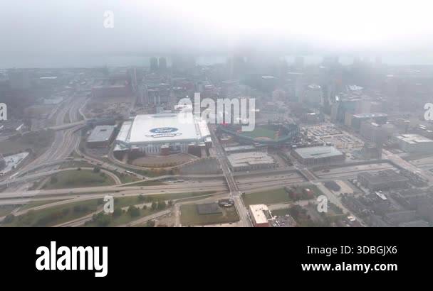 Detroit, USA, 28 July 2025: Foggy Aerial View of Detroit Riverfront and ...