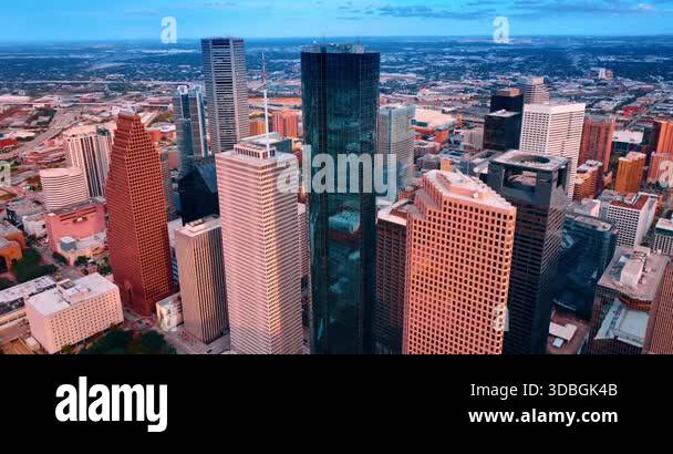 Variegated high-rise buildings in the financial center of Houston ...