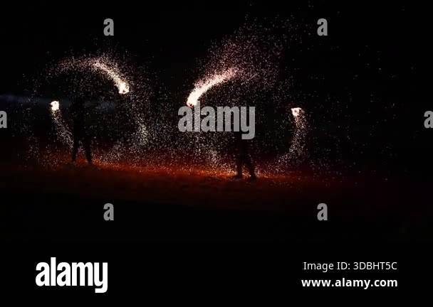 Dazzling fire performance at Krabi beach Stock Video Footage - Alamy