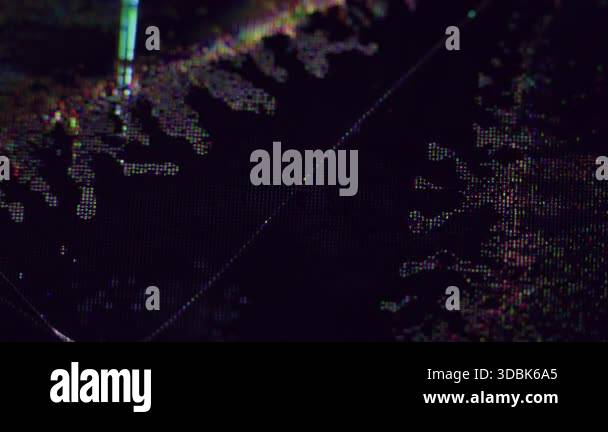 Pixel glow. Screen error. Yellow dark black color noise vibration fluid ...