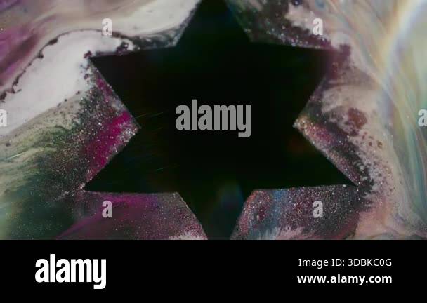 Star splash. Ink flare. Defocused purple blue colorful radiant glitter ...