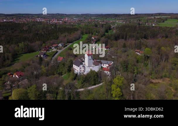 Aerial view of Schloss Elkofen, historic Bavarian castle nestled in ...