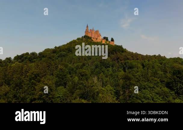 Aerial drone view of Hohenzollern Castle in Bisingen, Baden ...