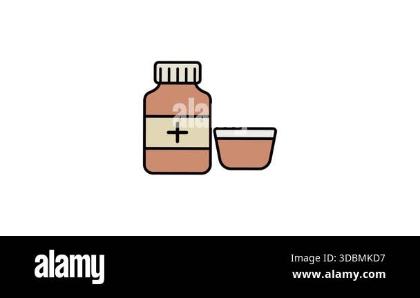 Minimalist pharmacy animation depicting liquid medicine bottle with ...