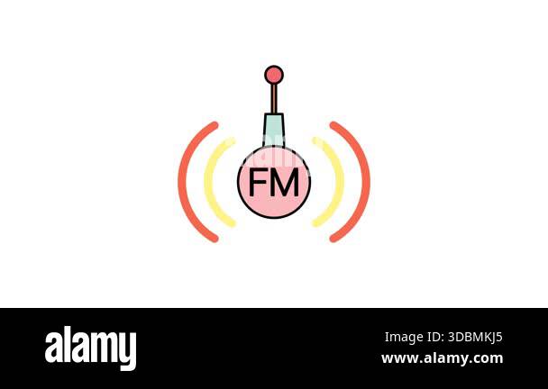 FM signal animation graphic with bright radiating waves in simple ...
