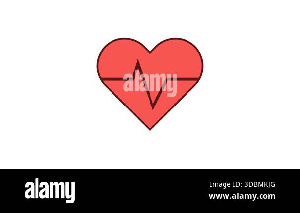 Cardiac pulse rhythm animation showing bright red heart icon with sharp ...