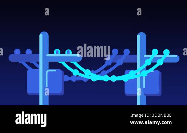 displays layered flowing shapes moving across blue supports ...