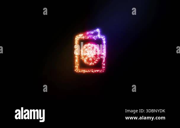 Colorful neon light display of a flashing battery icon with a gear ...