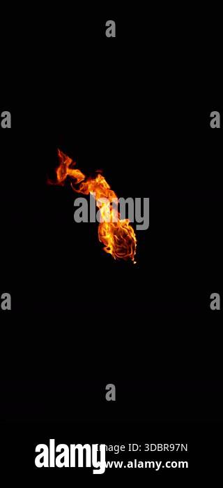 Shot of a burning torch isolated on a black background. Detailed fire ...