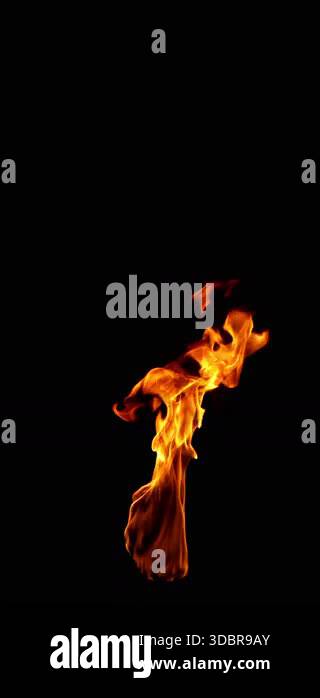 Shot of a burning torch isolated on a black background. Detailed fire ...