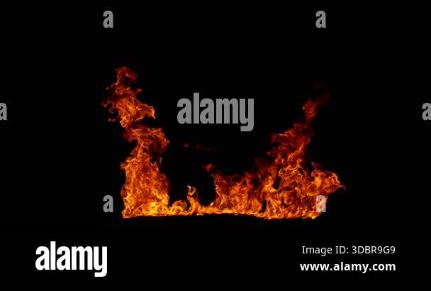Super slow motion of fire blast isolated on black background. Detailed ...