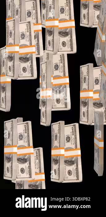 money falling animation, banknote dollar stacks rain, finance and ...
