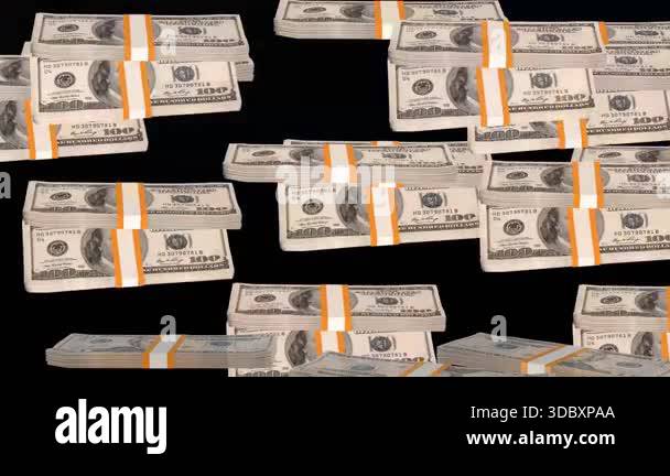 falling dollar stacks, us currency money rain animation, investment ...