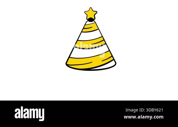 Party hat hand drawn animated icon, festive celebration, birthday hat ...