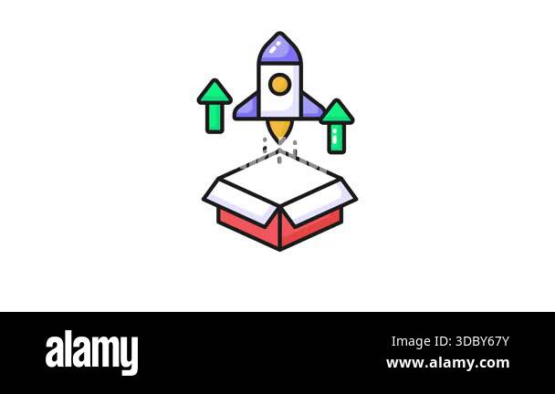 Box with rocket showing product release concept vector animation ...