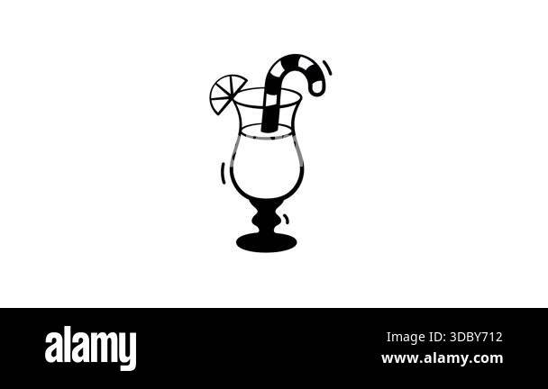 A hand drawn style animated icon of cocktail glass with an orange and ...