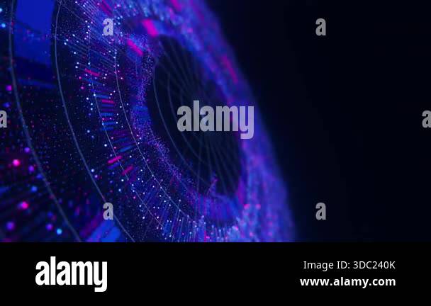 Closeup of Big Data complex round graph animation. Quantum computing ...