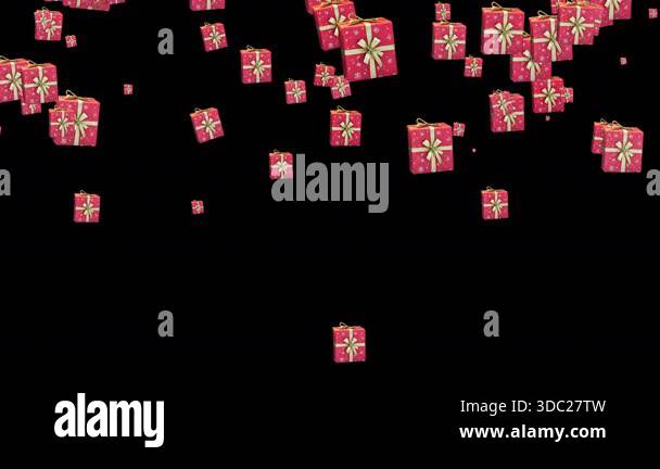 Christmas gift boxes falling down as raining on alpha transparent ...