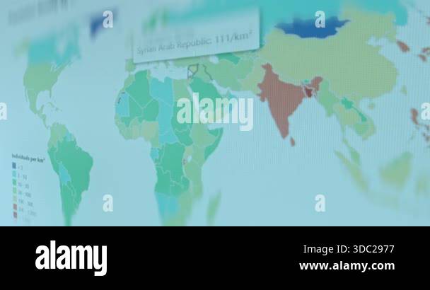 World map displaying the population density for each country Stock ...