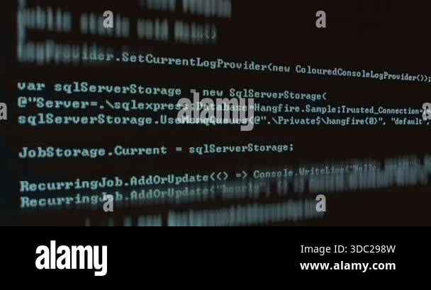 Programming code for setting up a background job server Stock Video ...