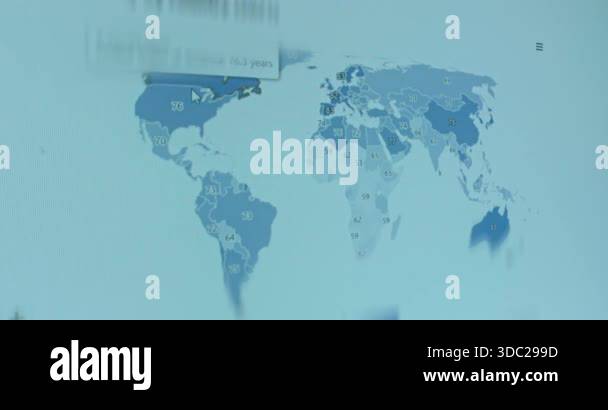 World map displaying the average life expectancy by country Stock Video ...
