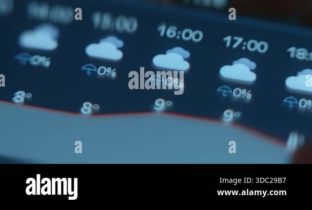 The Weather app shows cloudy weather and no precipitation Stock Video ...
