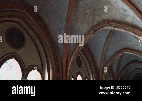 A detailed view of impressive Early Gothic ribbed vaults and arched ...