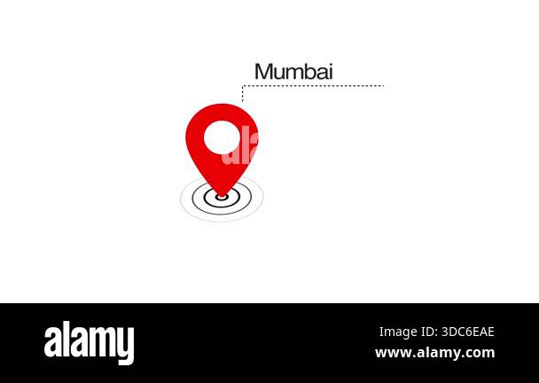 Mumbai GPS Map pin Location Animation with Digital Navigation Pointer ...