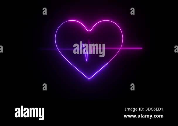 glowing neon Light animation. Heart Line, Heart rhythm, heart beat ...
