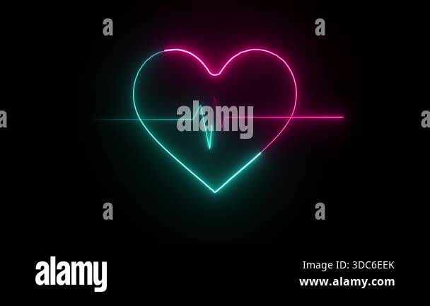 glowing neon Light animation. Heart Line, Heart rhythm, heart beat ...