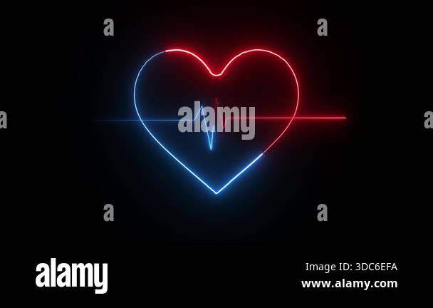 glowing neon Light animation. Heart Line, Heart rhythm, heart beat ...