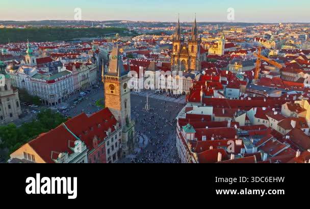 Aerial view of Old Town Square the historic city center of Prague ...