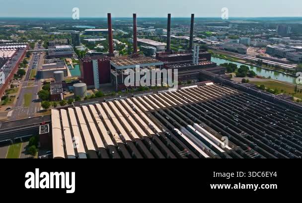 Aerial view of Wolfsburg city, Germany. Factory Volkswagen and the ...