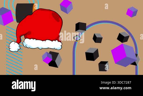 Santa Claus Hat geometrical graphic retro Christmas theme background ...