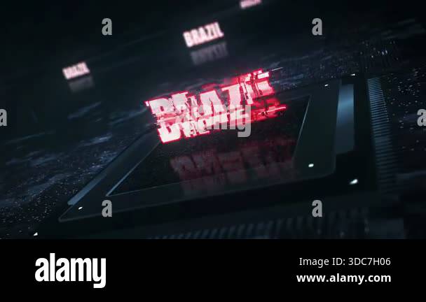 Brazil flag on computer cpu. Brazilian banner digital and cyber ...